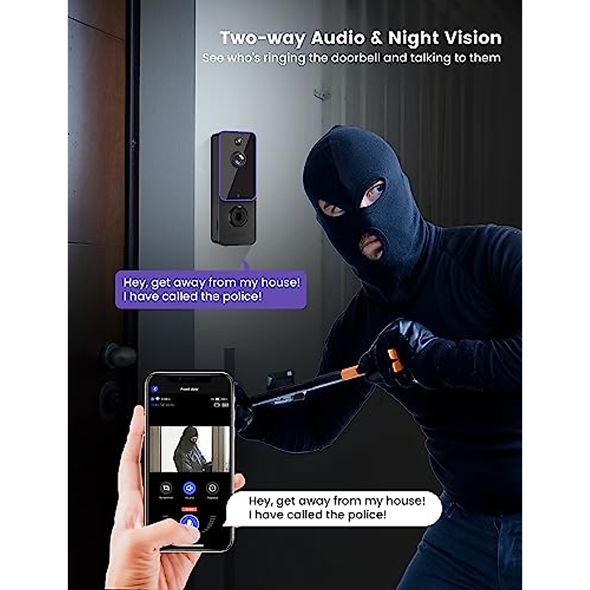 Aiwit Doorbell Camera Wireless, Indoor/Outdoor Surveillance Cam, Battery Powered, Included Chime Ringer, Live View, AI Smart Human Detection, 2-Way Audio, 2.4G WiFi, HD Night Vision, Cloud Storage