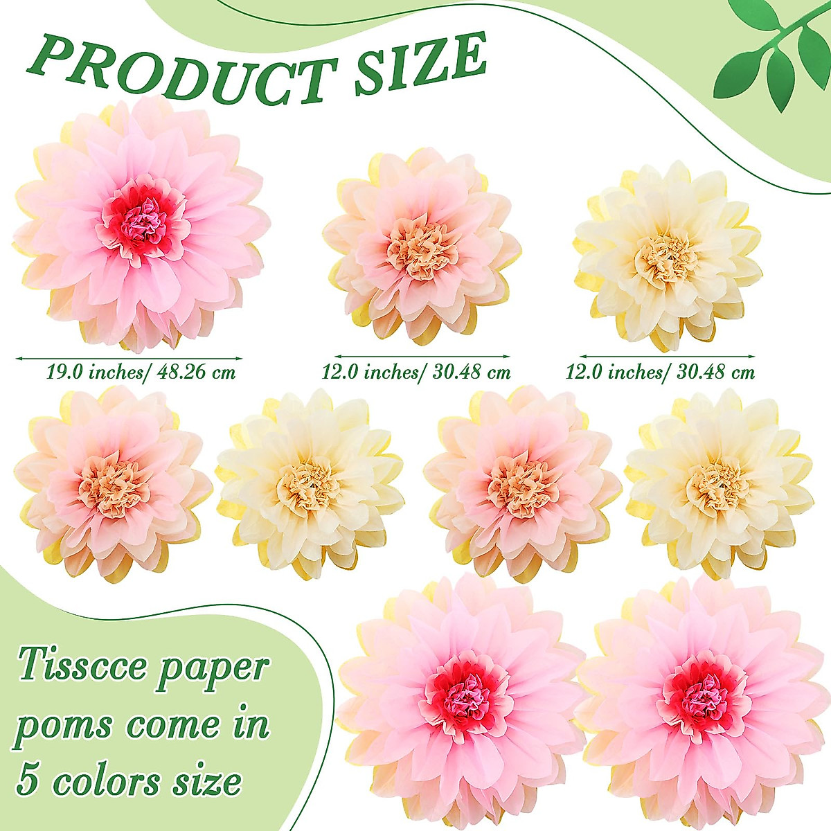 Gejoy 6 Pcs Large Tissue Paper Flowers Tissue Pom Poms 19" Pink Flowers DIY Crafting for Birthday Party, Bachelorette, Bridal Shower Decorations, Wedding, Baby Shower Decor