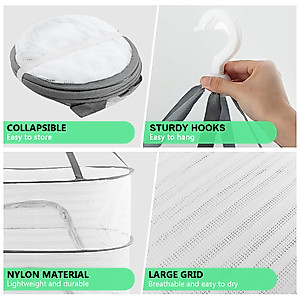 QKDS Herb Drying Rack 3 Layer Hanging Mesh Net, 2pcs/Set Herb Dryer Hanging Rack with Herb Stripper, Foldable Hanging Mesh Dryer for Buds, Fruits, Vegetables, Fish, Clothes, Doll(White)