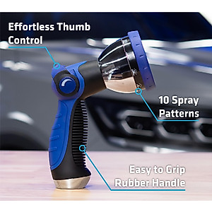 VIKING Hose Nozzle, Garden Hose Nozzle with 10 Spray Patterns, Adjustable Heavy Duty Thumb Control Water Hose for Washing Car, Watering Plants, Washing Pets, and Home Use