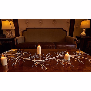 Birchlitland Birch Garland Lights 6FT 48 LED Battery Operated - Lighted Twig Vine with Timer for Christmas Fireplace Decoration Indoor Outdoor Use