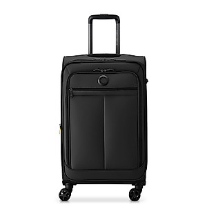 DELSEY PARIS Sky Lite 24-Inch Medium Lightweight Check-In Luggage - Water-Resistant Polyester, Dual Spinner Wheels, Multiple Exterior Pockets, Black - Softside Bag for Easy Travel