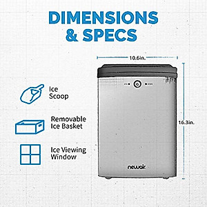 Newair Nugget Ice Maker, Sonic Speed Countertop Crunchy Ice Pellet Machine 45 lbs. of Ice a Day, Stainless Steel, Self-Cleaning Function and BPA-Free Parts, Perfect for Home, Kitchen, and More