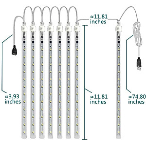 Meteor Shower Lights LED String Lights, Waterproof Falling Rain Lights 11.8 inch 8 Tubes Double-Sided SMD Lamp Beads Curtain Lights Garden Square Hanging Decorative Lamps for Bar Halloween Christmas