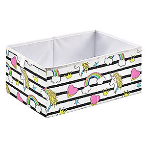Cartoon Unicorns Rainbows Cube Storage Bin Foldable Storage Cubes Waterproof Toy Basket for Cube Organizer Bins for Kids Nursery Book Bathroom Closet Girls Boys - 11.02x11.02x11.02 in