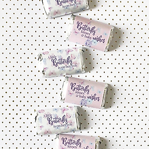 Butterfly Girl Baby Shower Mini Chocolate Candy Bar Wrappers, A Little Butterfly is on Her Way, It's a Girl Pink and Purple Party Favor Stickers - 45 Labels