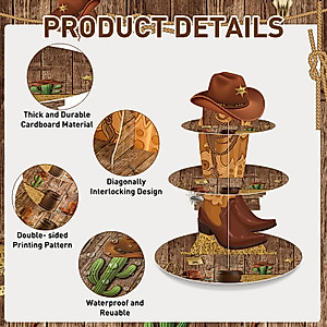 Zopeal Western Cowboy Cupcake Stand Party Decorations Western Theme Birthday Cupcake Holder Cowboy Theme Cake Holder Cowboy Birthday Dessert Stand for Wild West Baby Shower Birthday Party Supplies