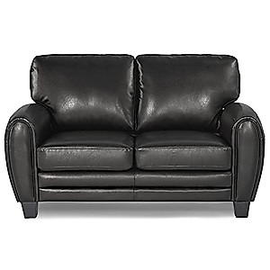 Pemberly Row Modern Faux Leather Loveseat for 2 People, Sofa Couch with High Back for Living Room, Black