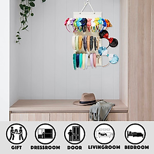 HUHYNN Hanging Headband Organizer with 30 Elastic Loops for Women Girls Headbands Display, Wall Headband Holder Organizer for Home (Beige)