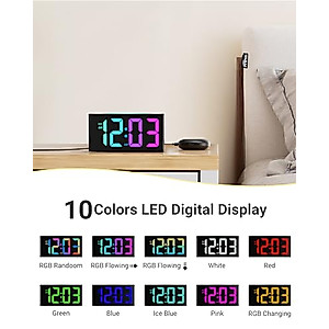 Vibrating Alarm Clock with Bed Shaker : 10 Dynamic Display RGB Clock, 8 Night Light, Brightness Dimmable Loud Alarm Clock for Heavy Sleepers Adults/Kids/Teens