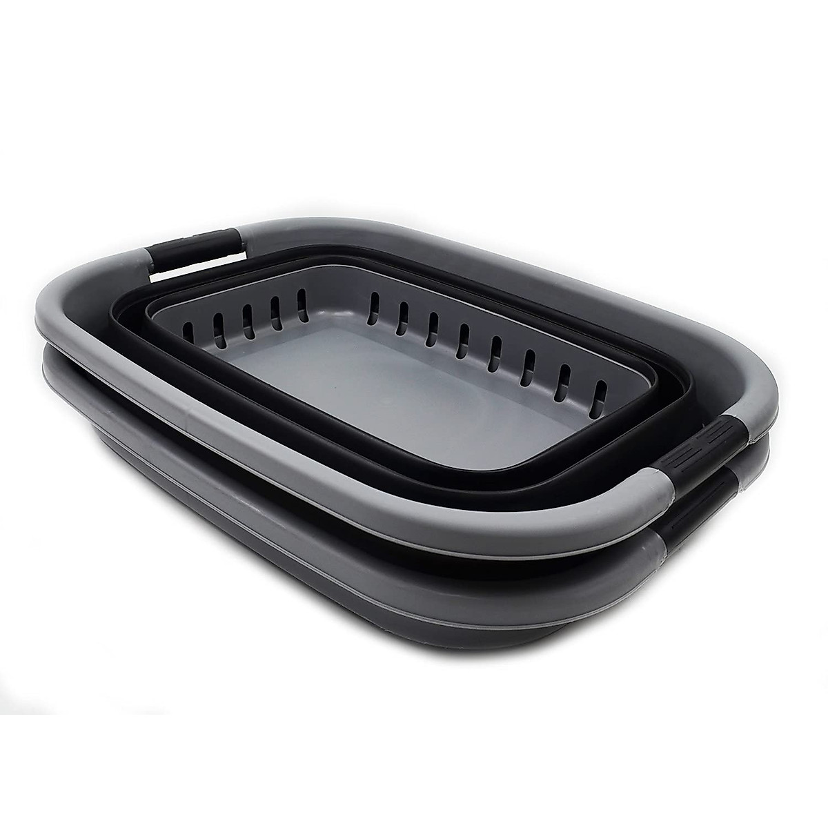 SAMMART 37L (9.77 gallon) Collapsible Plastic Laundry Basket - Foldable Pop Up Storage Container/Organizer - Portable Washing Tub - Space Saving Hamper/Basket (2, Grey/Black)