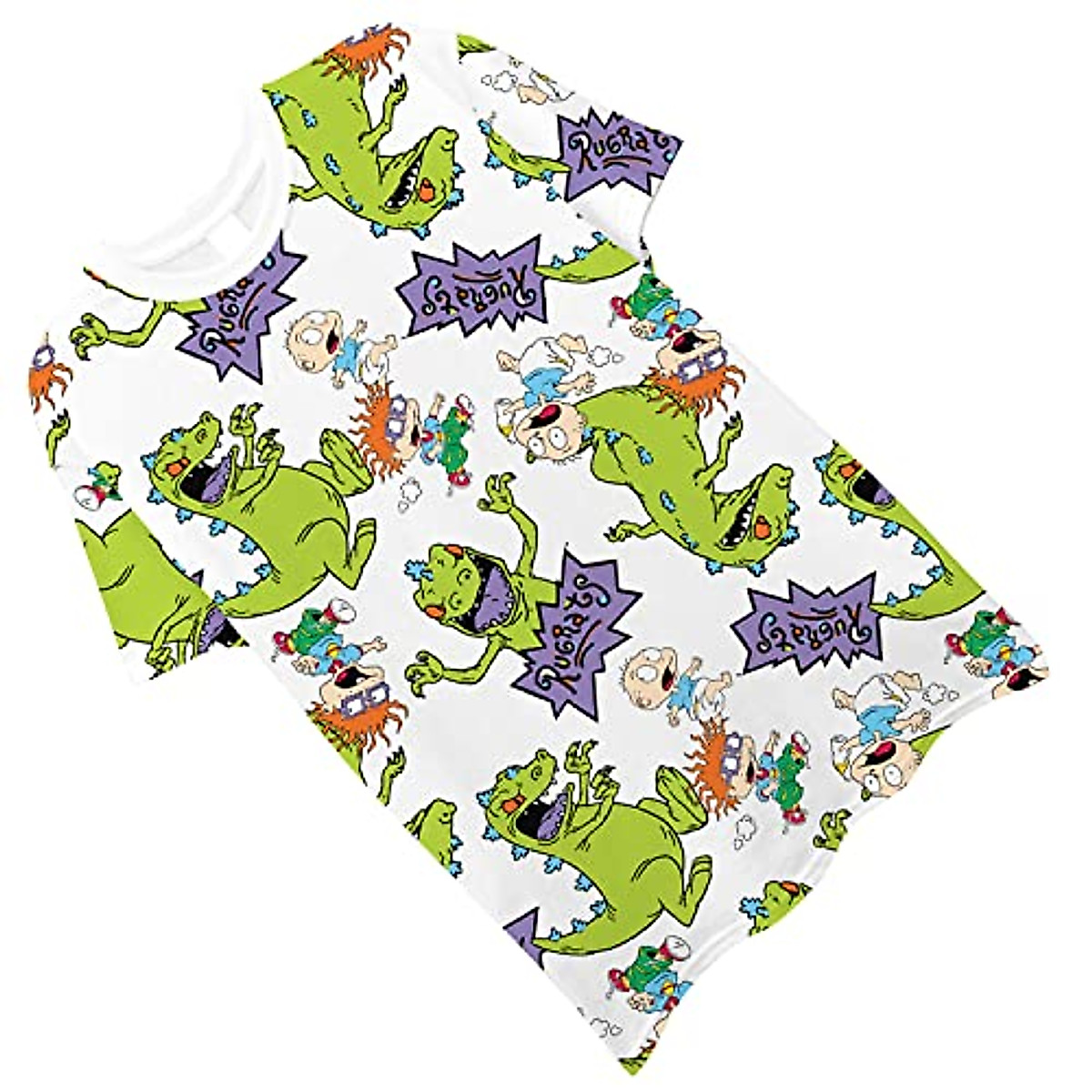 Nickelodeon Mens Rugrats Reptar Shirt - Rugrats Reptar Chuckie Tommy Allover Print T-Shirt (White, Large)