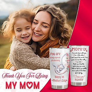 34HD Elephant Mom Tumbler 20oz, Stainless Steel Vacuum Insulated First Mothers Day Mug with Lid, Elephant Gifts for First Time, New, Expecting Mommy, Mother and Child Gifts