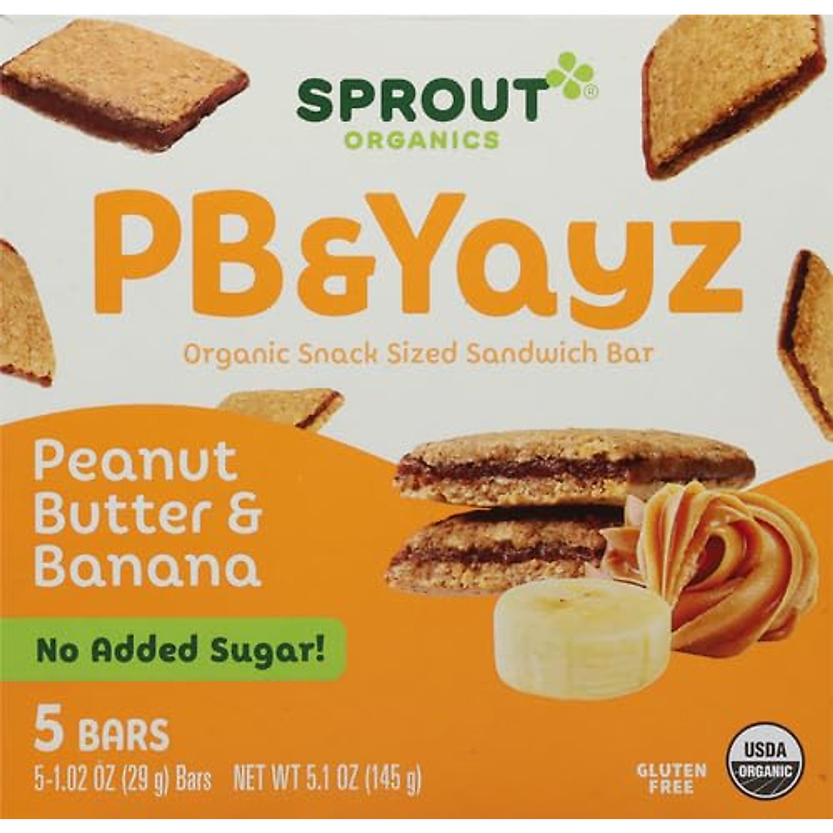Sprout Organics PB & Yayz Sandwich Bars Peanut Butter & Banana, Organic Gluten Free Toddler Snack