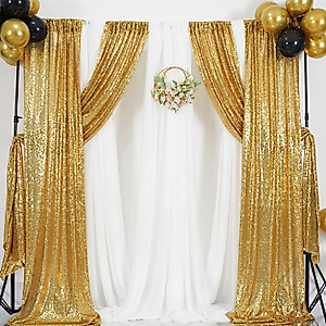 Poise3EHome Gold Sequin Backdrop Curtains, 4 Panels Gold Sequin Backdrop, 2FTx8FT Sequin Curtains for Party Wedding Sequence Backdrop