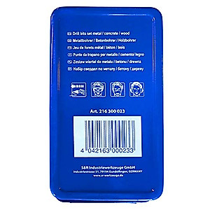 S&R Metal Concrete Masonry Drill Bit Set 23 Pcs. Multi Functional: 10 Metal Drills HSS M2 Steel / 7 Concrete Drills / 6 Wood Drills/Bits Set in Metal Box Multi-Purpose