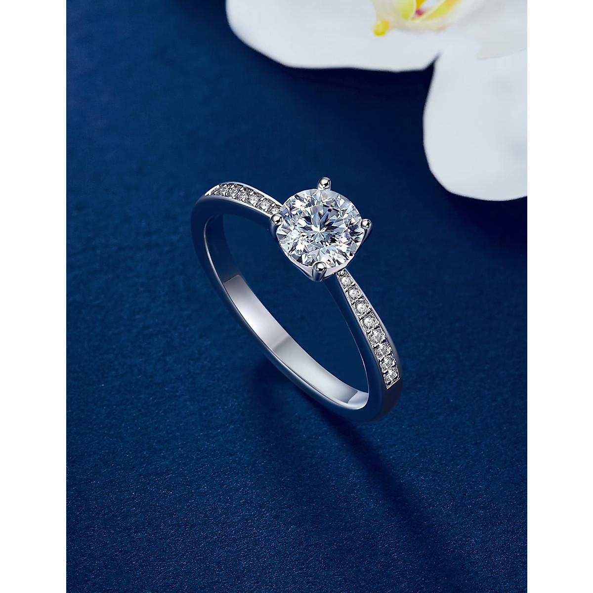 MomentWish Promise Rings for Her, 1Carat Moissanite, D Color VVS1 Simulated Diamond 925 Sterling Silver Accent Rings-Size6