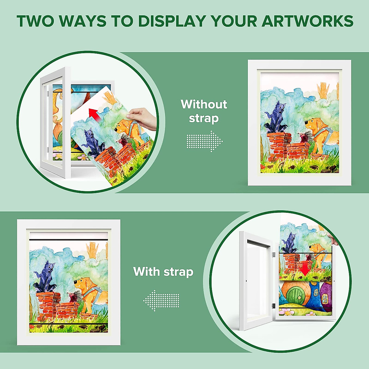 Hsypti Kids Art Frame, White, 8.5 x 11 inches (with Mat), 9 x 12 inches (without Mat), Modern, Plastic, Single Picture Frame, Rectangular, Space Theme, Easy Picture Change, Wall Mount or Tabletop