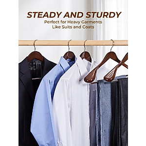 HOUSE DAY Wide Shoulder Wooden Hangers, Wood Suit Hangers with Non Slip Pant Holder, Heavy Duty Coat Hangers for Closet, Wooden Clothes Hangers for Suits, Coats, Jackets, Shirts (6 Pack, Walnut)