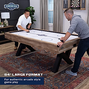 American Legend Kirkwood 84” Air Powered Hockey Table with Rustic Wood Finish, K-Shaped Legs and Modern Design