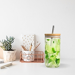 6 Pack Glass Mug Set - Drinking Glasses Tumbler, 24oz Reusable Boba Tea Cups with Bamboo Lids, Travel Tumbler Bottle, Non-slip Glasses for Iced Coffee, Smoothie