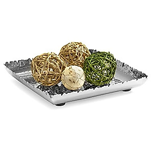 Red Co. 8” x 8” Square Decorative Silver Hammered Metal Serving Platter Tray with Torn Rim, Small