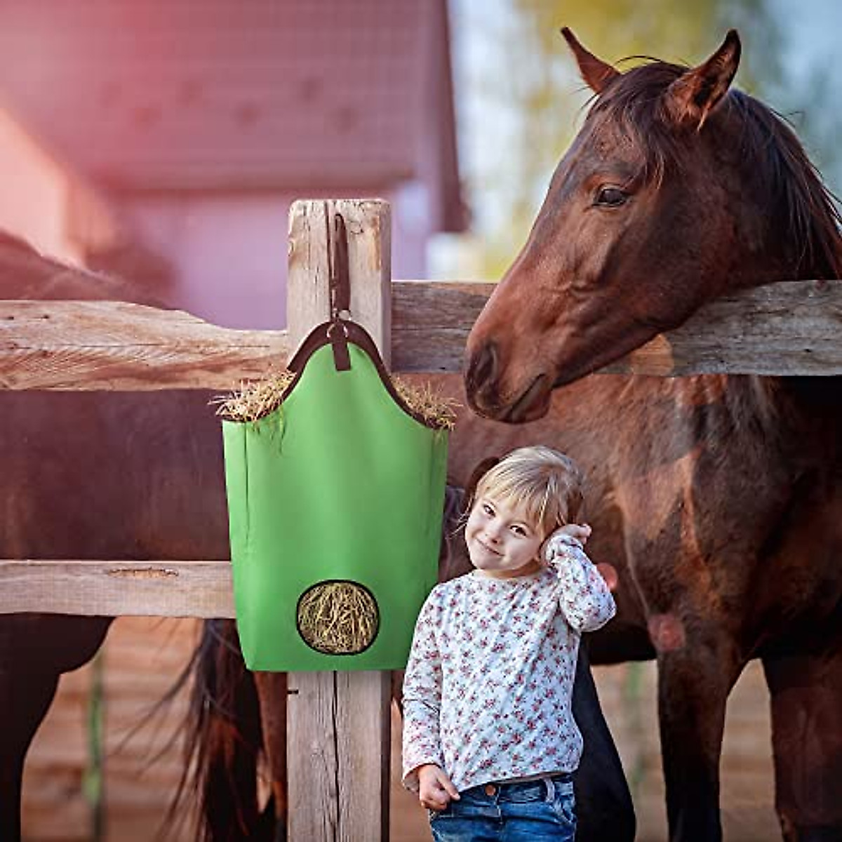 Premium Horse Slow Feed Hay Bag with Metal Snap Fastener and Heavy Adjustable Strap –