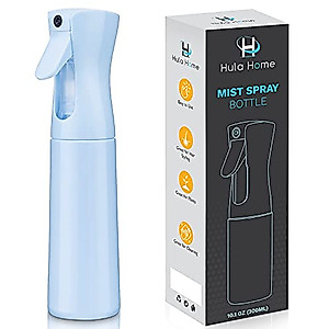 Hula Home Continuous Spray Bottle (10.1oz/300ml) Empty Ultra Fine Plastic Water Mist Sprayer – For Hairstyling, Cleaning, Salons, Plants, Essential Oil Scents & More - Light Blue