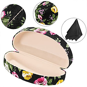 2 Pieces Oversized Hard Shell Sunglasses Case Spectacle Case Box Portable Hard Eyeglass Case Fabrics Floral Eyeglass Case with Clean Cloth