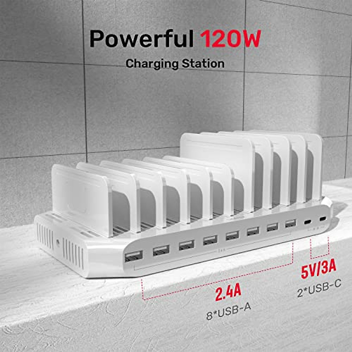 Unitek USB C Charging Station, 120W 10 Port Type C Charging Organizer for Multiple Devices, iPhone, Smartphones, Tablets, Supports 10 iPads Charging Simultaneously- [UL Certified]