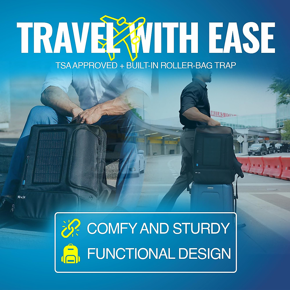 Multifunctional Solar Backpack with Power Bank, 40L Bag Designed for Fitness, Business, Travel and Casual Use, Black