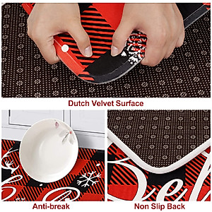 ASPMIZ 2 Pcs Christmas Buffalo Plaid Kitchen Rugs and Mats Set, Absorbent Winter Snowflake Kitchen Mat Cushioned Anti Fatigue, Xmas Decorative Area Rug Set of 2 Washable, 17'' x 47'' + 17'' x 30''