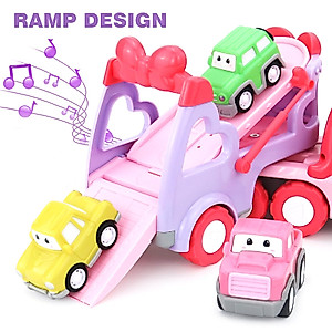seveclotree Toys for 1 2 3 Year Old Girl, 5-in-1 Unicorn Toys Carrier Truck Toy Cars with Light & Sound,Girl Toddler Toys Age 2-4,1 2 3 Year Old Girl Birthday Gifts Kids Toys for Girls…