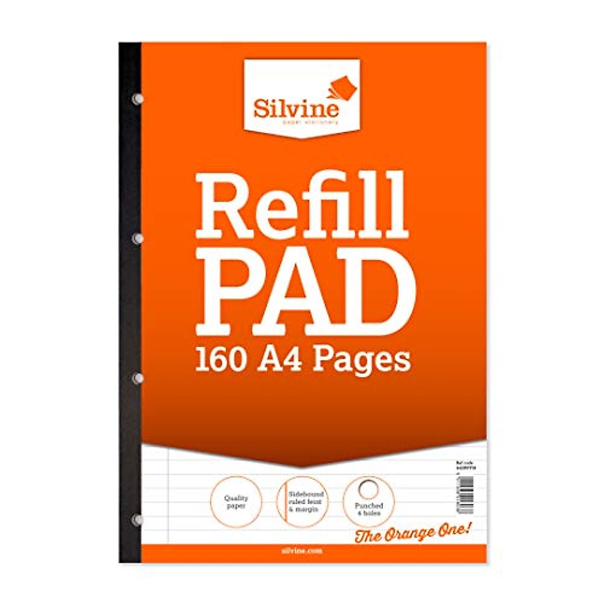 Silvine 160 Page A4 Refill Pad, Side Bound and Punched 4 Holes. Ruled 8mm Feint with Margin. Ref A4SRPFM