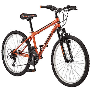 Pacific Mountain Sport Youth/Adult Hardtail Mountain Bike, Boys and Girls, 24-Inch Wheels, 18 Speed Twist Shifters, Front Suspension, Steel Frame, Orange