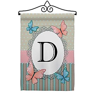 Breeze Decor D Initial Garden Flag Set Wall Hanger Monogram Friends Bugs & Frogs Butterfly Ladybugs Dragonfly Bee Springtime Insect Natural Wildlife House Yard Gift Double-Sided, Made in USA