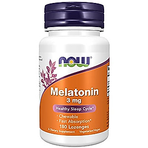 NOW Supplements, Melatonin 3 mg, Free Radical Scavenger*, Healthy Sleep Cycle*, 180 Chewable Lozenges