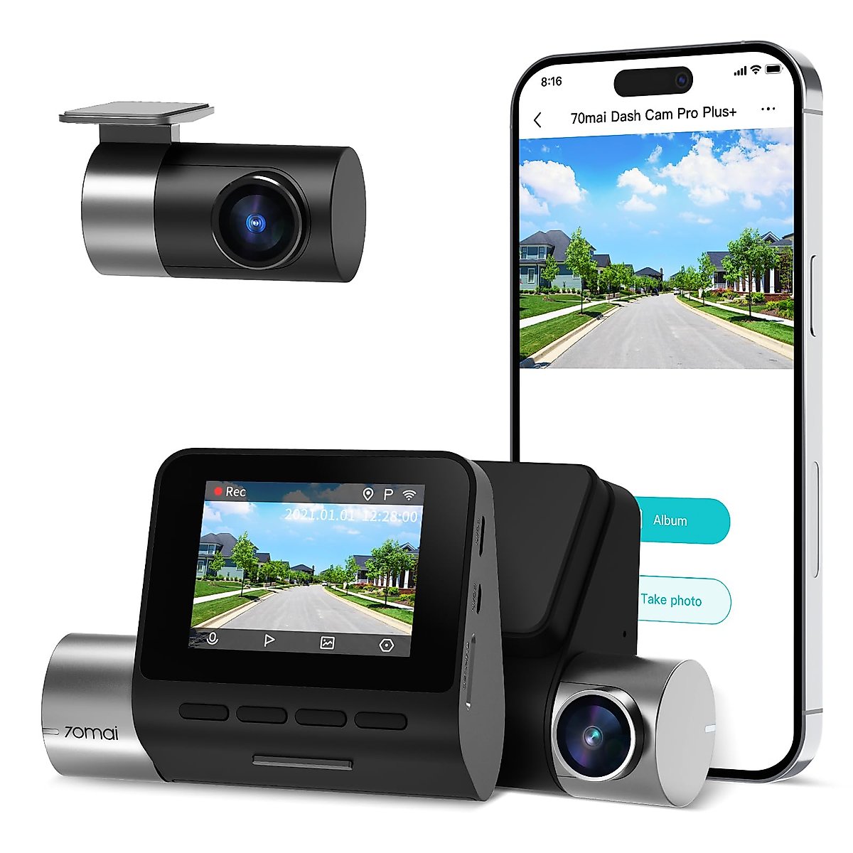70mai 2.7K UHD Dash Cam Front and Rear A500S, Dual Dash Camera for Cars, Dashcam with APP, Sony IMX335, ADAS, Built-in WiFi GPS, 2'' IPS Screen, WDR, Night Vision, 24/7 Parking Mode, Loop Recording
