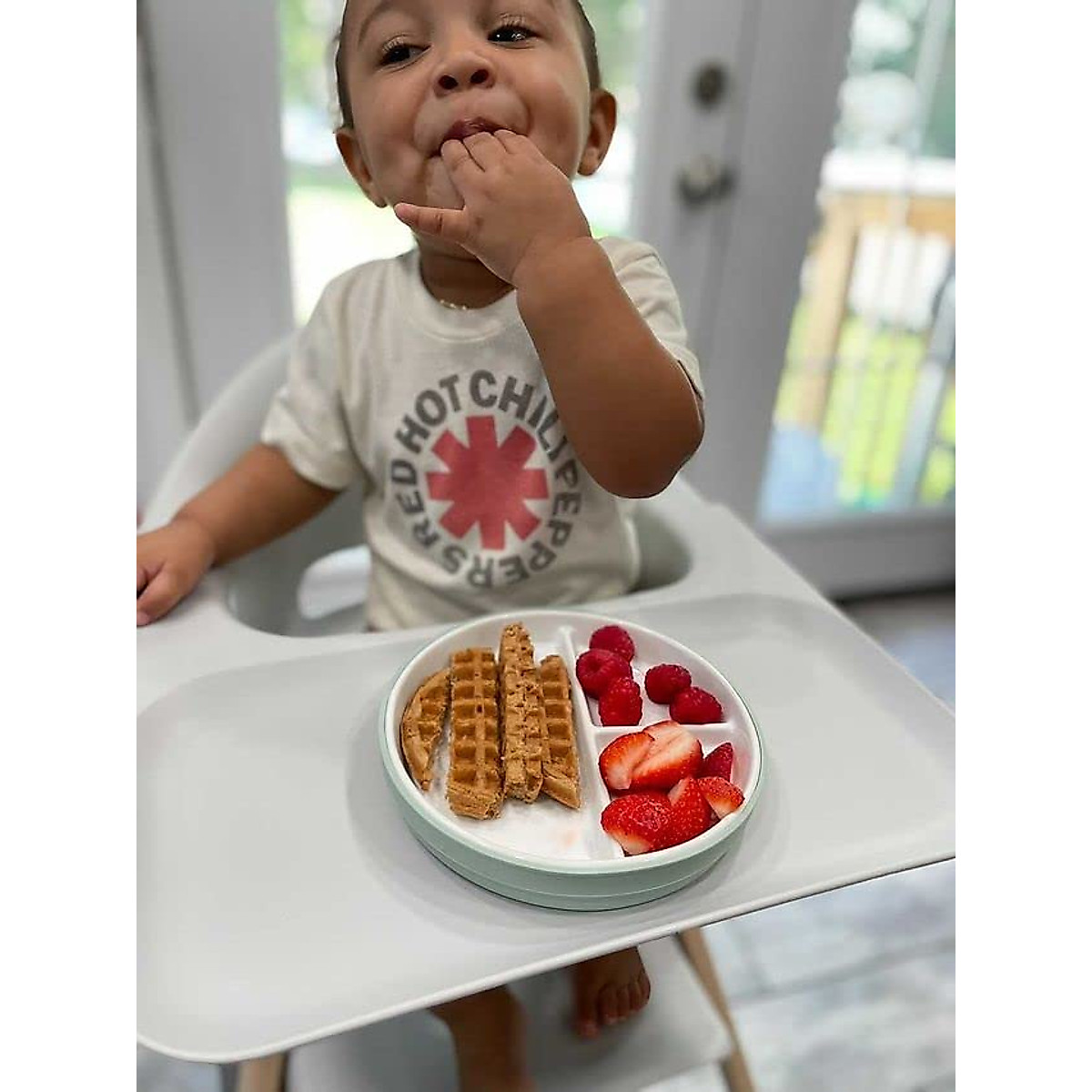 Elk and Friends 6.7" Kids Porcelain White Plates with Silicone Sleeves | Divided Plates | Suitable for Kids/Toddlers | Microwave & Dishwasher Safe | Non Slip | Snack Dishes