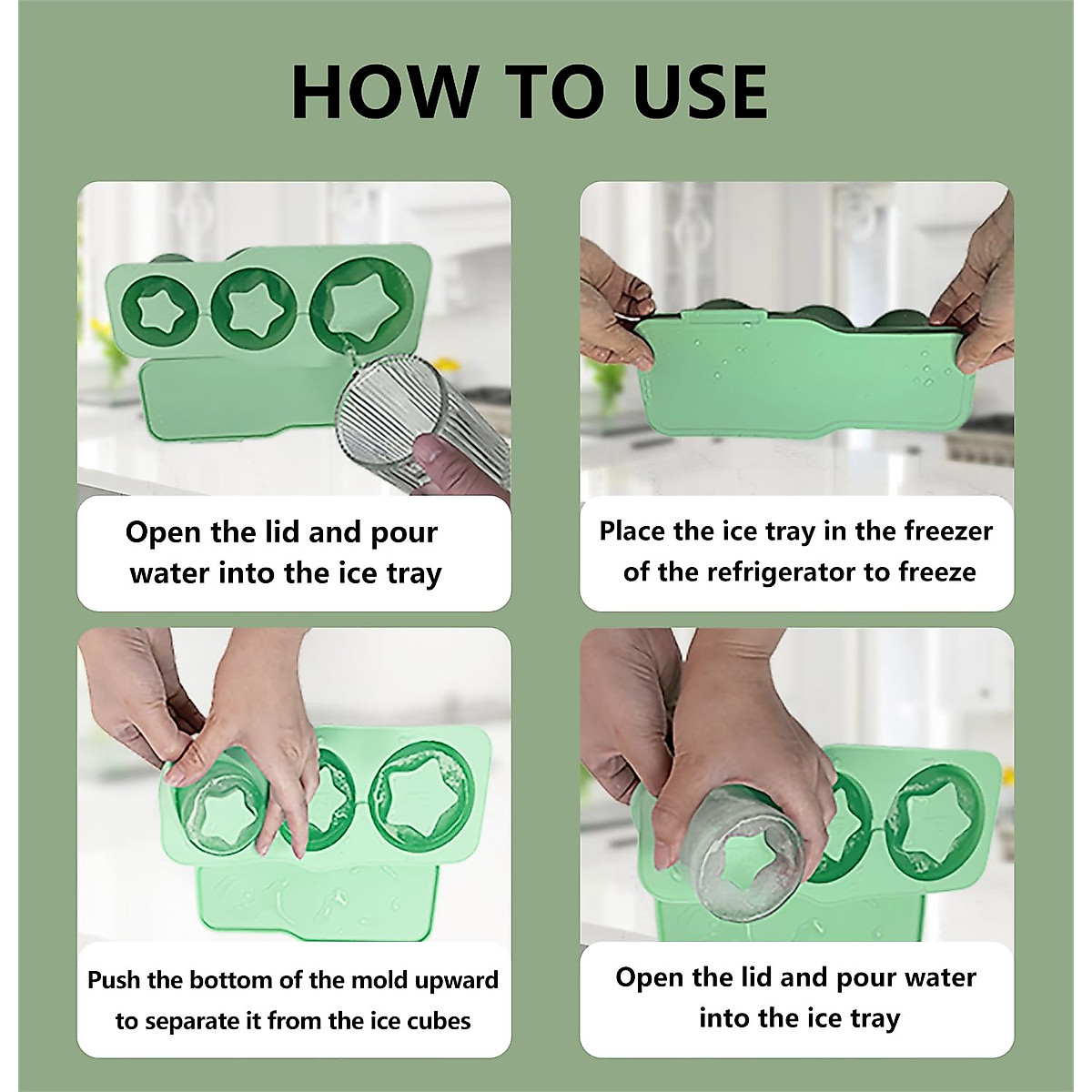 Ice Cube Tray for Stanley Tumbler Cup,Silicone Ice Cube Molds with Lid Cylinder, 30-40 oz Tumbler Ice Mold for Chilling Cocktails, Coffee, Drinks, Whiskey, Easy Fill and Release Ice Maker (green)