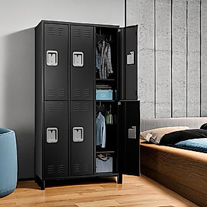 METAN Metal Locker for School Office Gym Bedroom,6 Doors Steel Storage Locker Cabinet for Employees,Industrial Storage Locker with 1 Shelves,Assembly Required (6 Door-Black)