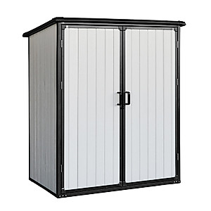 5x3FT Outdoor Storage Shed, Resin Storage Shed, Waterproof Resin Cabinet with Lockable Doors for Bikes and Patio Furniture (White)