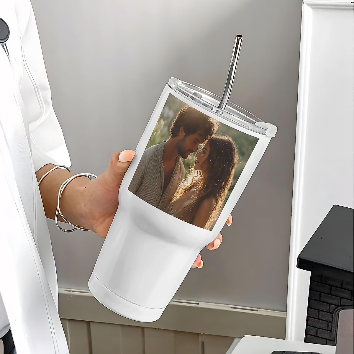 Custom Tumbler 30oz Print in USA Personalized Photo Text Name Logo Stainless Steel Coffee Cup with Lid Personalized Gifts for Birthday Anniversary Couples Friends Families Office