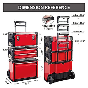 BIG RED TRJF-C305ABD Torin Garage Workshop Organizer: Portable Steel and Plastic Stackable Rolling Upright Trolley Tool Box with 3 Drawers, Red