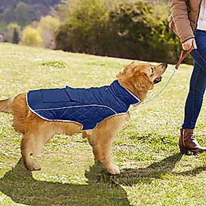Malier Dog Winter Coat, Windproof Dog Cold Weather Coats with Real Pocket, Winter Dog Extra Warm Coat Dog Fleece Jacket Reflective Dog Clothes for Small Medium Large Dogs and Puppy (Large, Blue)