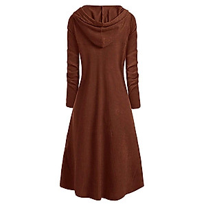 Aniywn Women Asymmetric Hem Hoodies Plus Size Vintage Cloak High Low Sweater Coat Loose Knitted Ribbed Blouse Tops Coffee