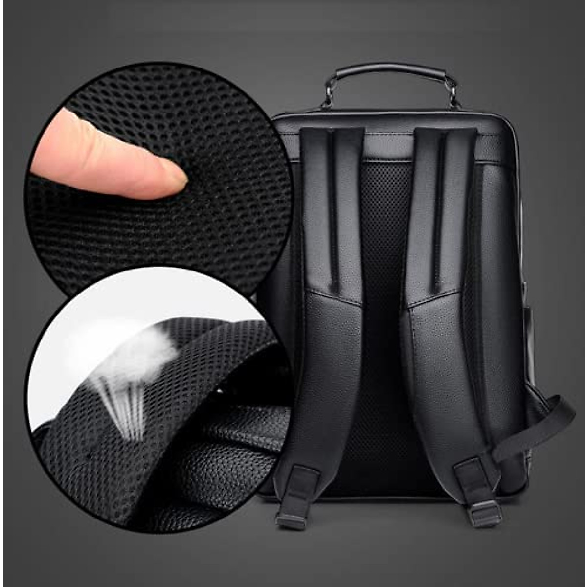 HKZHITOU Vintage Leather Laptop Backpack For Men,Men Black Leather College Backpack Travel Waterproof Bags Fit 15.6 Inch Notebook