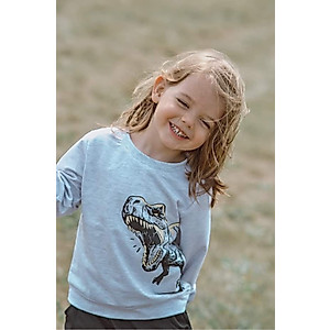 HINTINA Toddler Boy Sweatshirt Outfits Long Sleeve Dinosaur Top Pants Sweatsuit 2PCS Fall Winter Outfits Set(Light Grey, 7-8 Years)