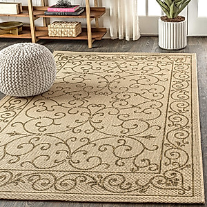 JONATHAN Y SMB106A-8 Charleston Vintage Filigree Textured Weave Indoor Outdoor Area Rug Classic Coastal Easy Cleaning Bedroom Kitchen Backyard Patio Non Shedding, 8 X 10, Beige/Brown