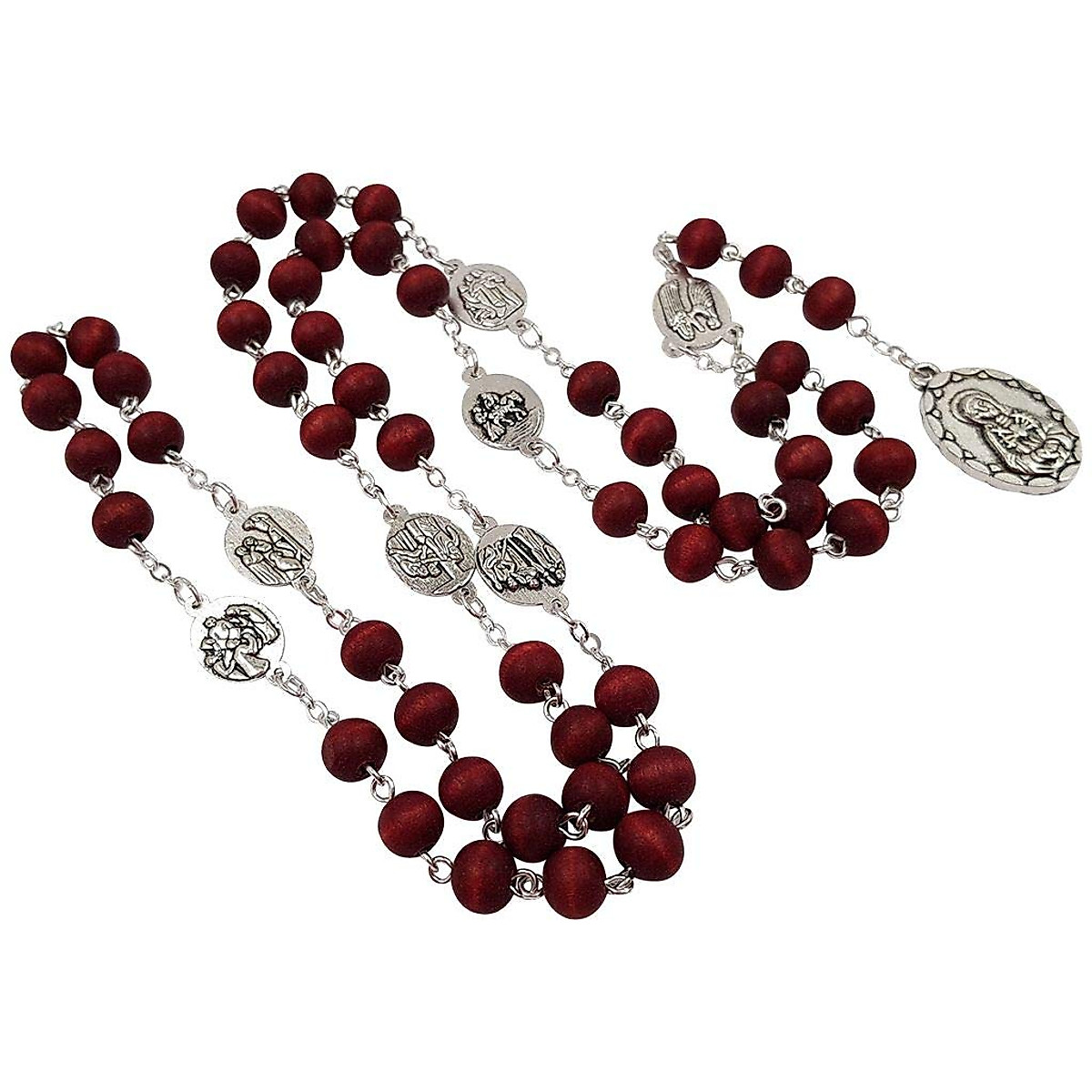 TALISMAN4U Seven Sorrows of Mary Rosary Chaplet Red Rose Scented Wooden Beads Catholic Jewelry Necklace for Women Men with Rosary Box